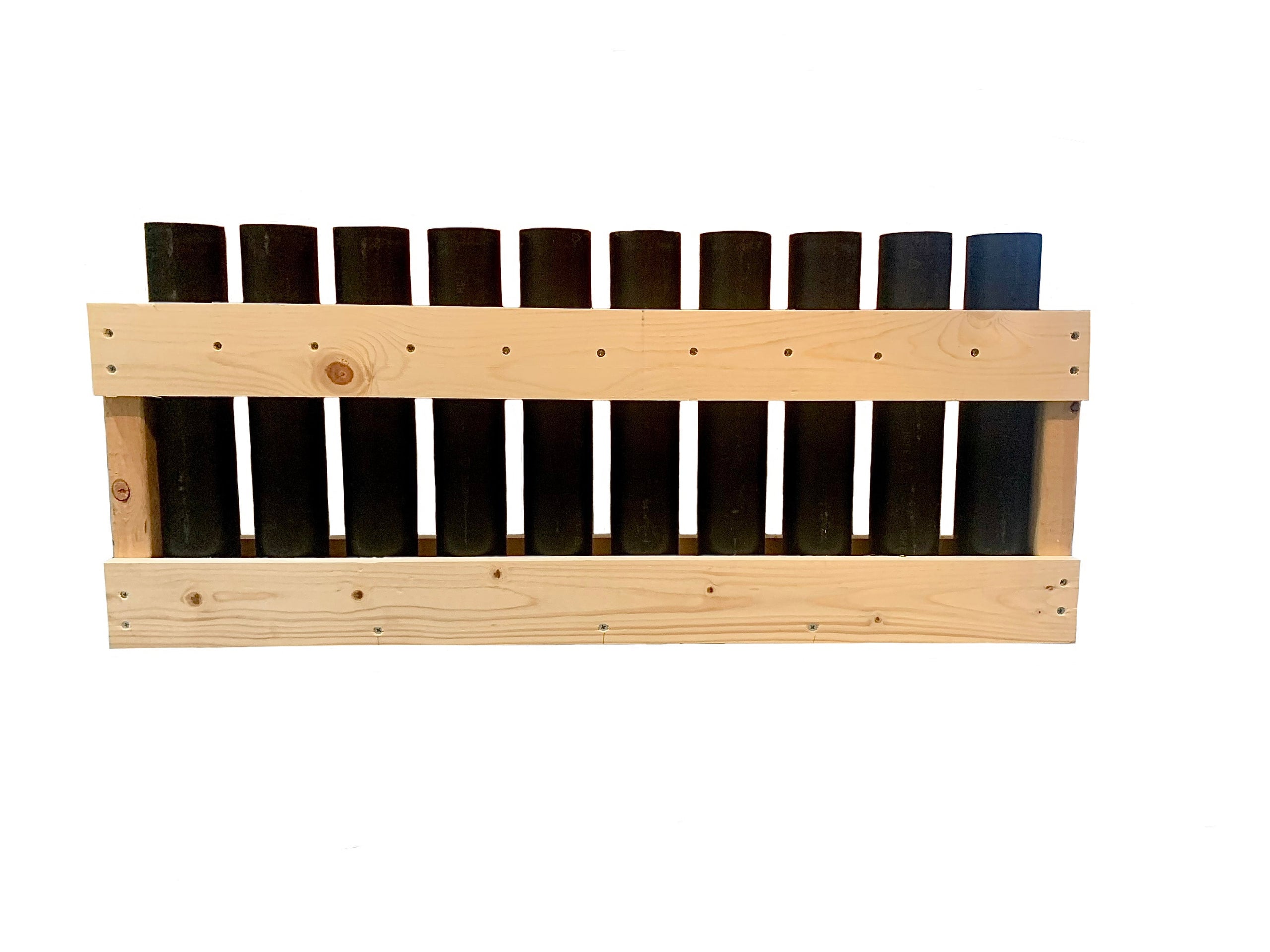 3" 10 shot straight rack, 3/4" spacer between each mortar tube ...